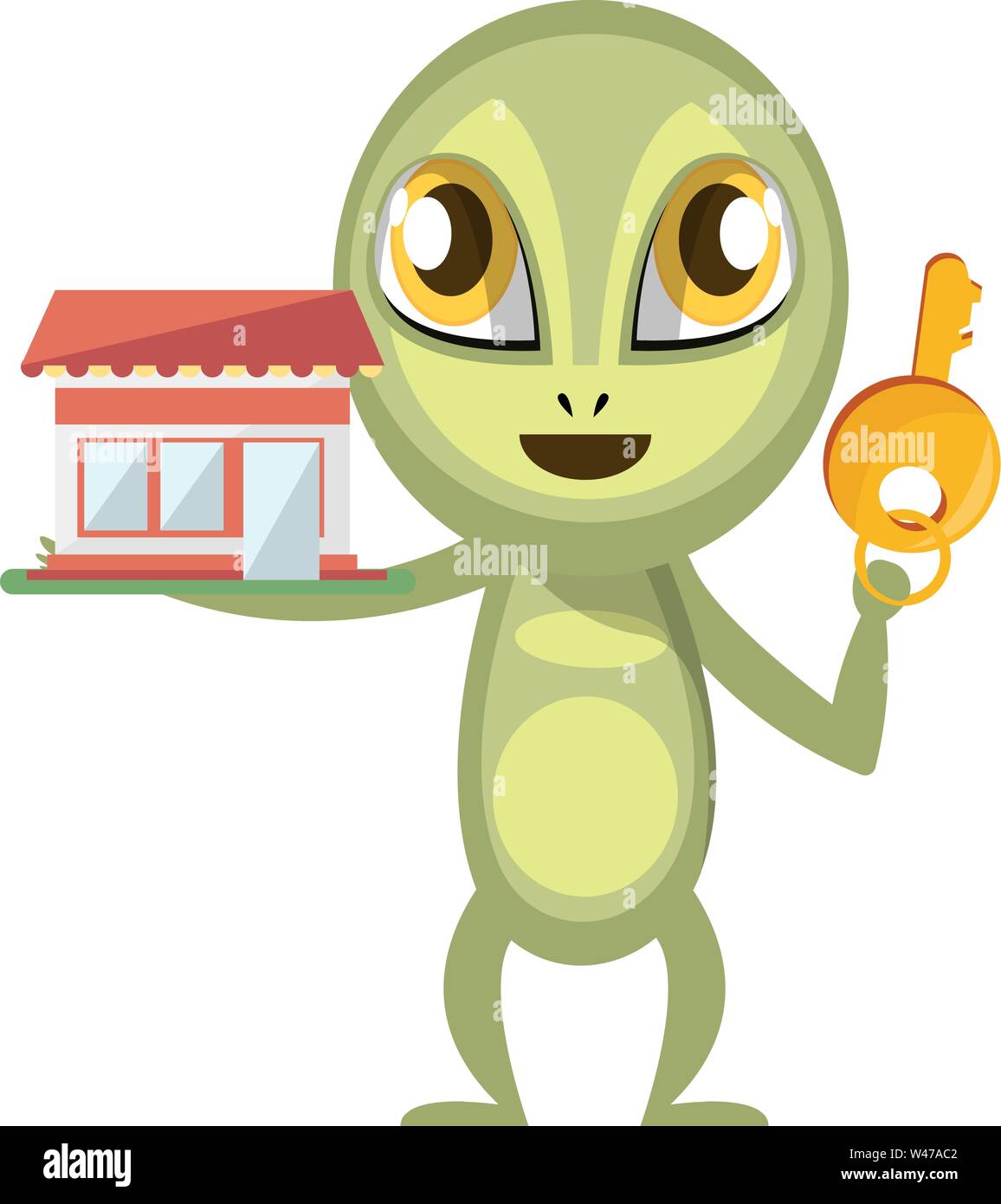 Alien holding key, illustration, vector on white background Stock ...