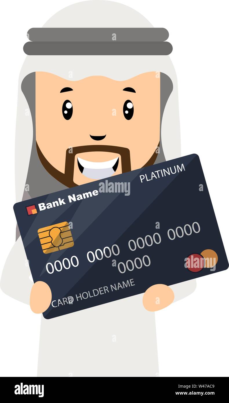 Arab holding credit card, illustration, vector on white background ...