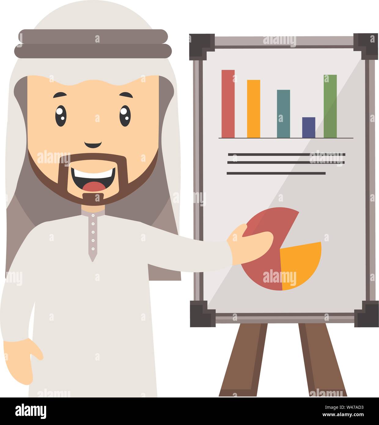 Arab with analytic panel, illustration, vector on white background ...