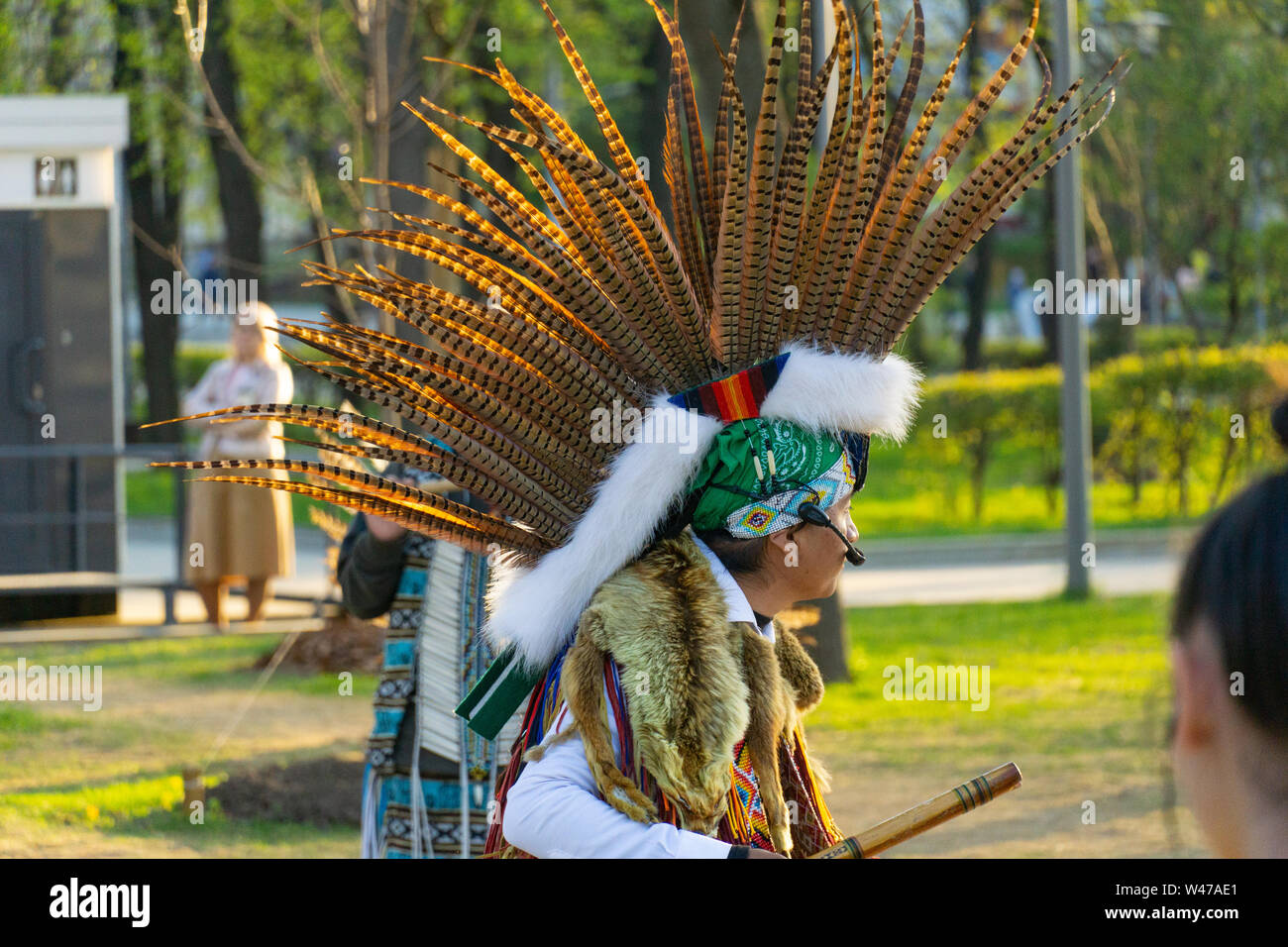 Moscow, Russia, April 30, 2019: A group of Native American Indians in ...