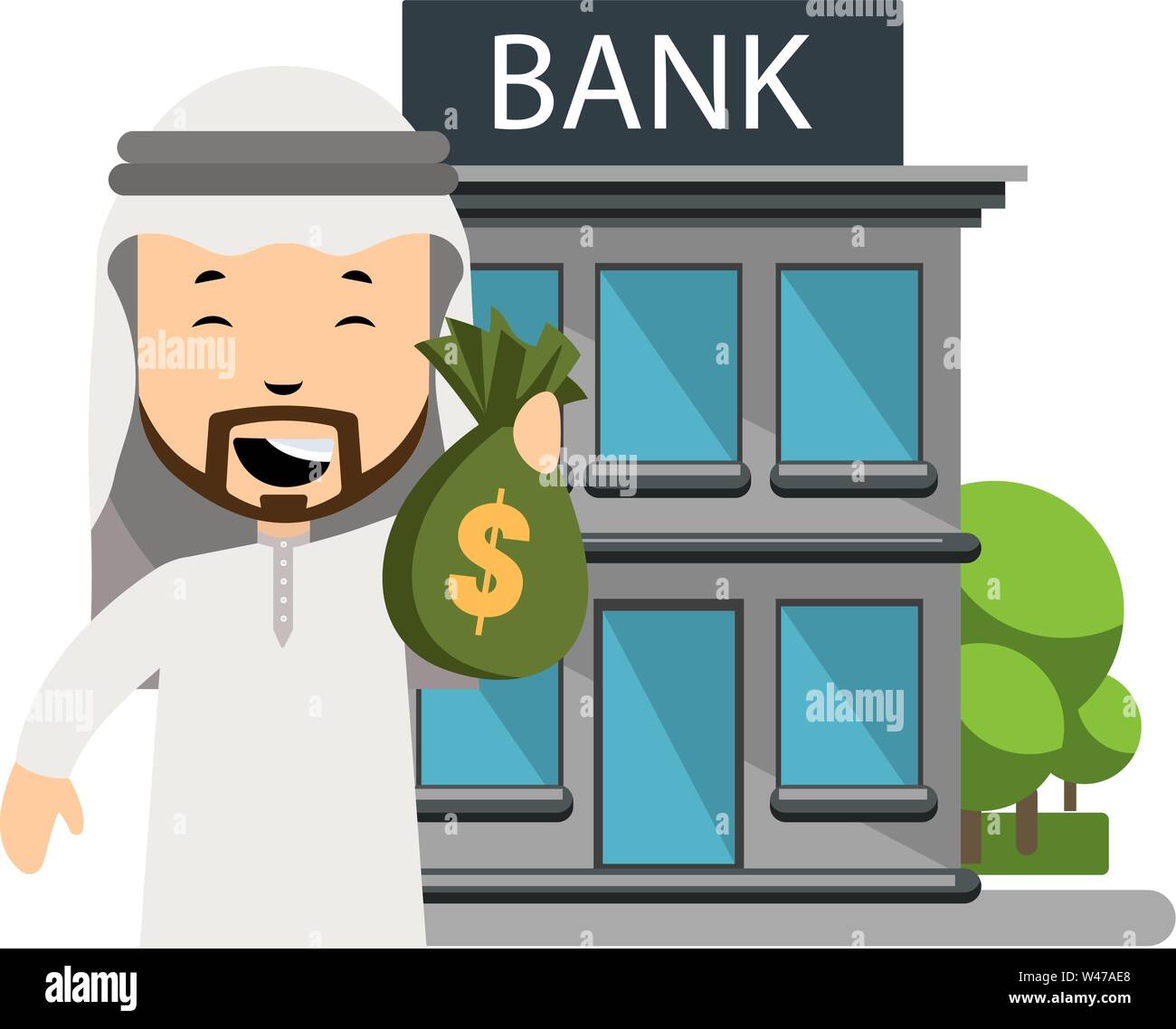 Arab at the bank, illustration, vector on white background Stock Vector ...