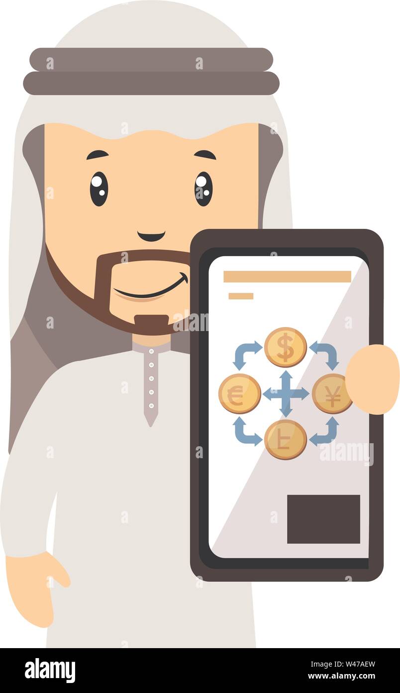 Arab with cellphone, illustration, vector on white background Stock ...