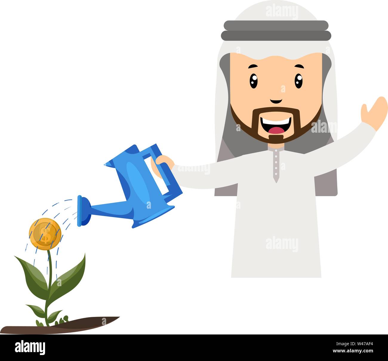 Arab watering flower, illustration, vector on white background Stock ...