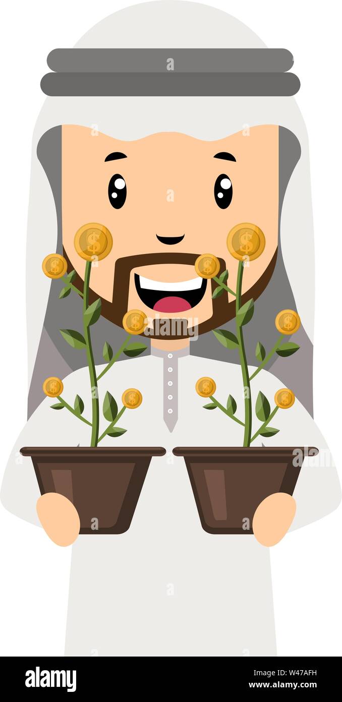 Arab holding flowers, illustration, vector on white background Stock ...
