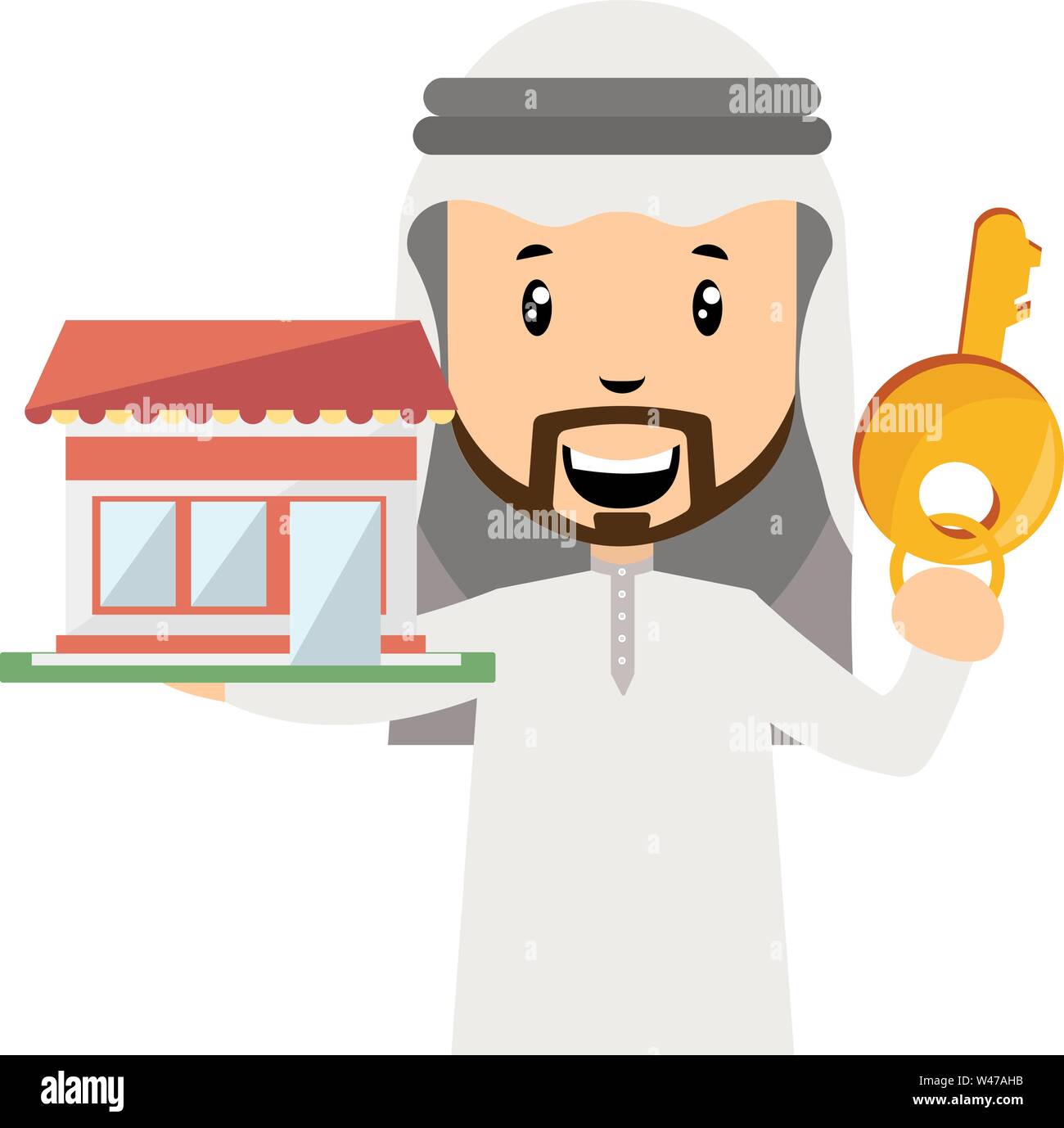 Arab with big key, illustration, vector on white background Stock ...