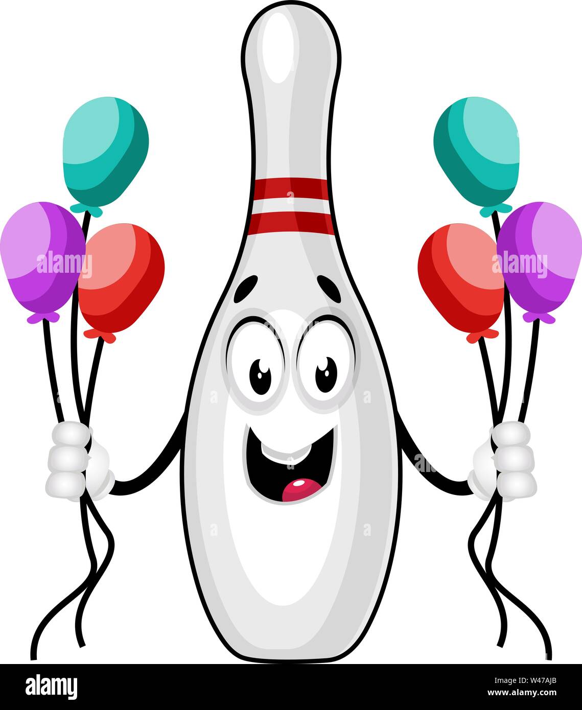 Bowling pin with balloons, illustration, vector on white background ...