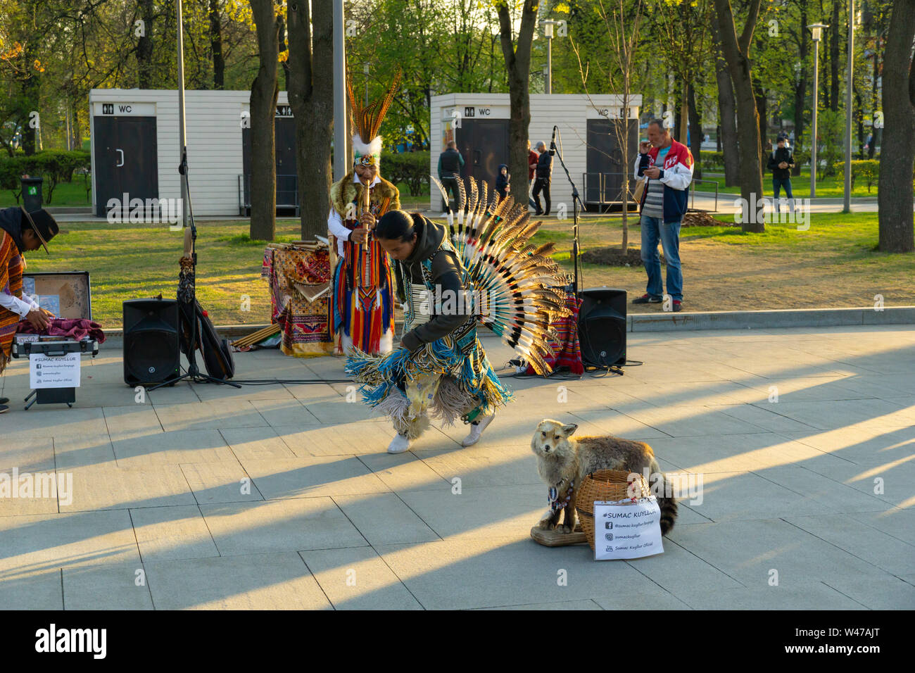 Moscow, Russia, April 30, 2019: A group of Native American Indians in ...
