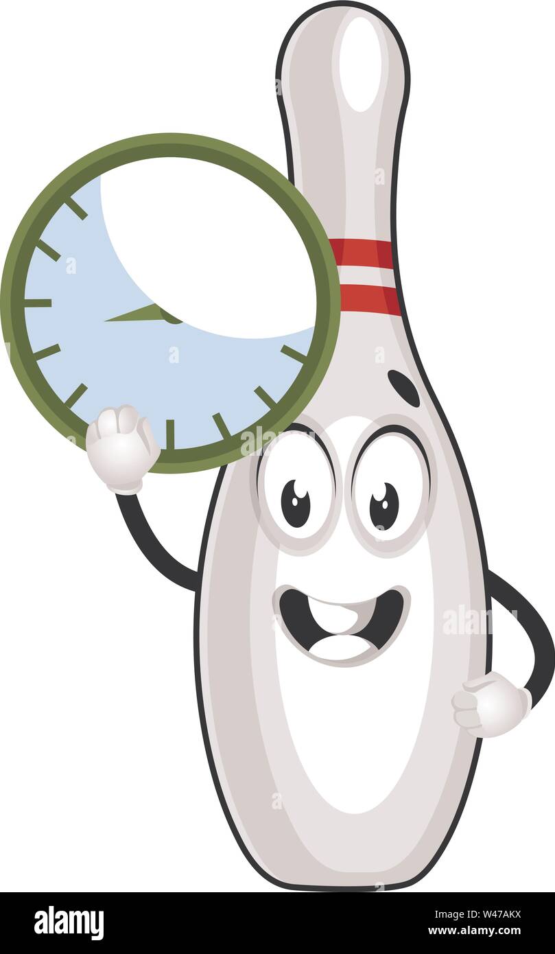 Bowling pin with clock, illustration, vector on white background Stock ...