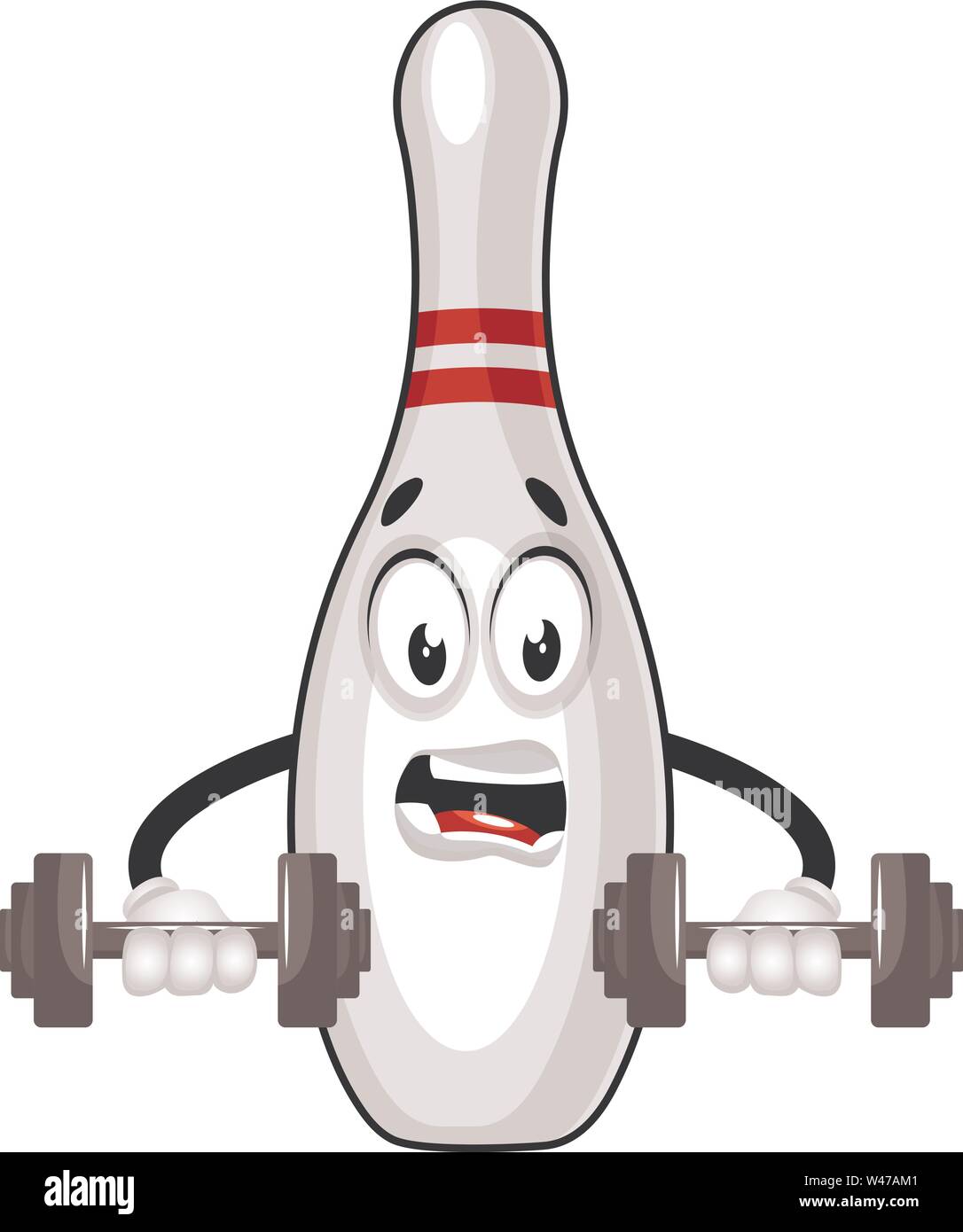 Bowling pin lifting weights, illustration, vector on white background ...