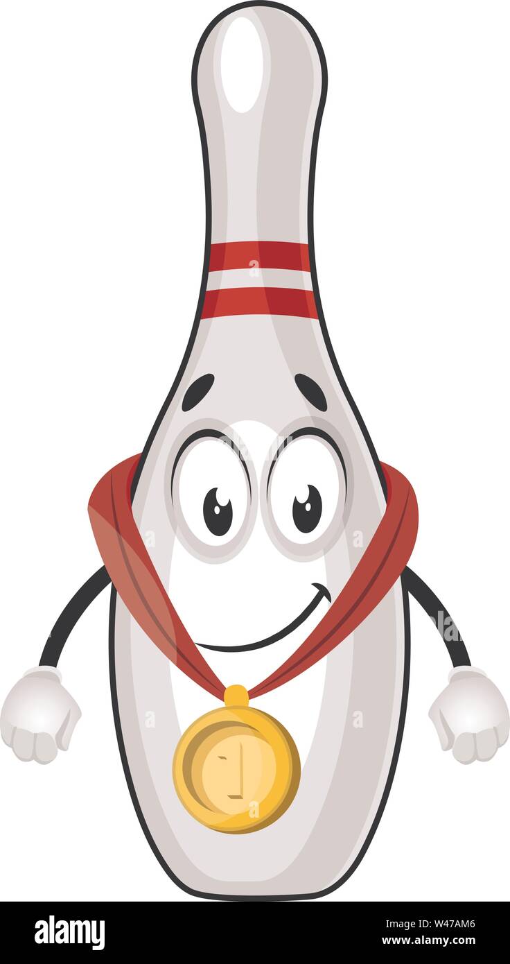 Bowling pin with gold medal, illustration, vector on white background ...
