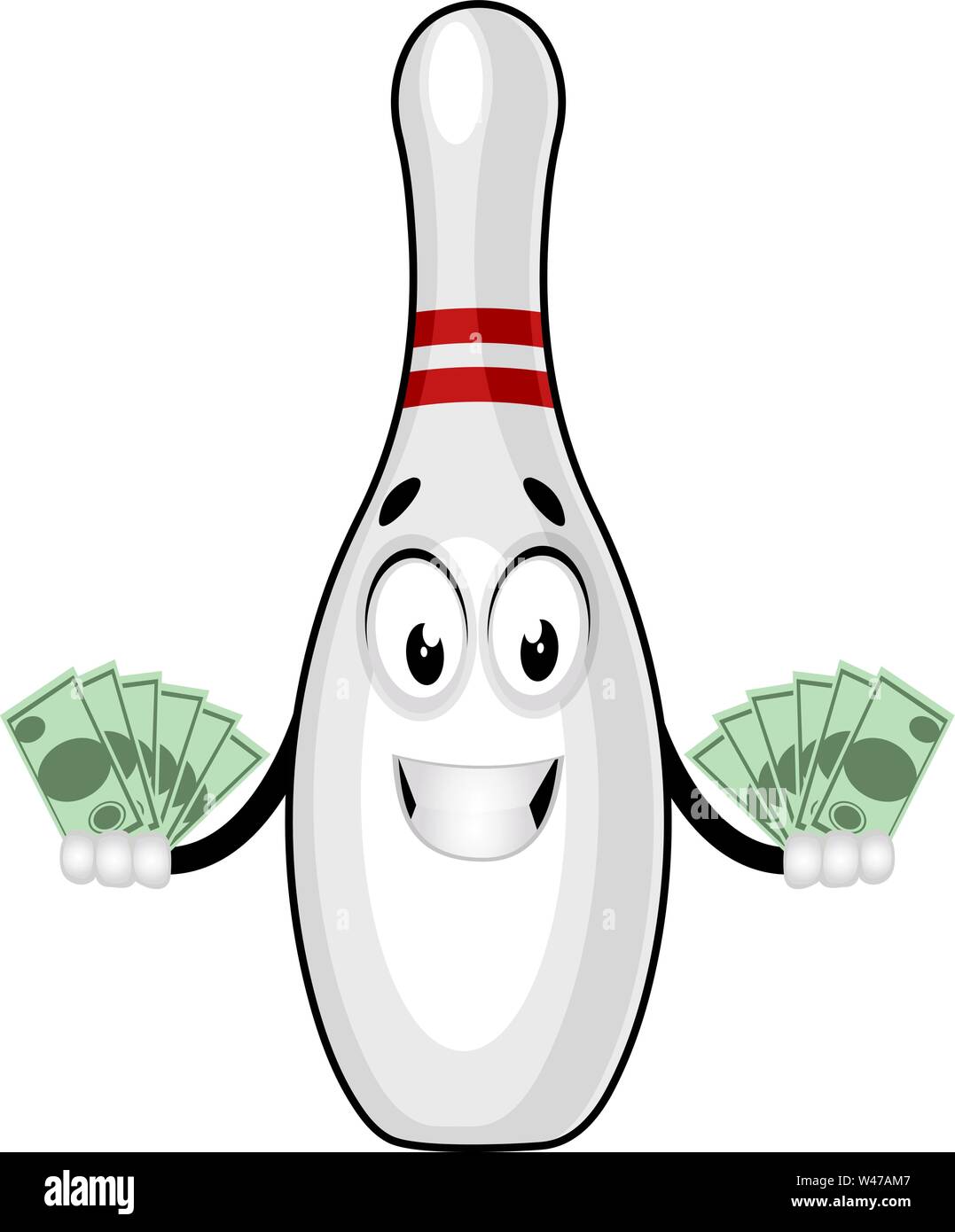 Bowling pin with money, illustration, vector on white background Stock ...