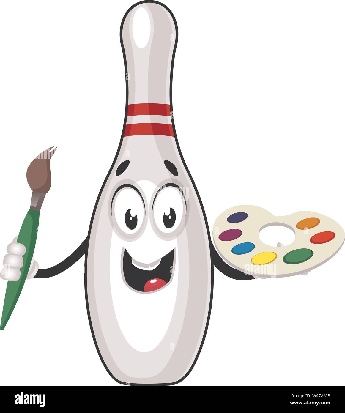 Bowling pin with color palette, illustration, vector on white ...