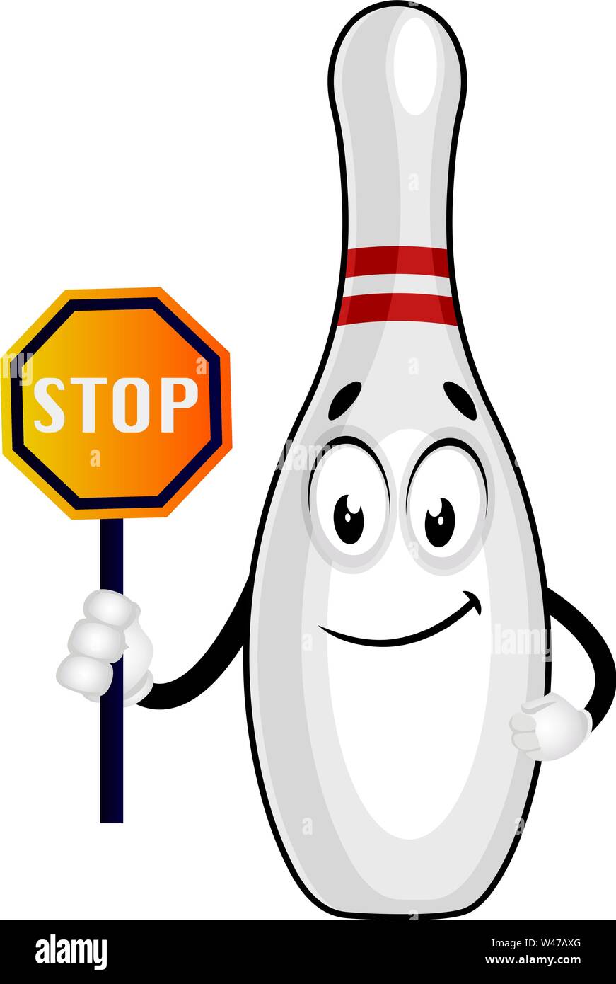 Bowling pin with stop sign, illustration, vector on white background ...