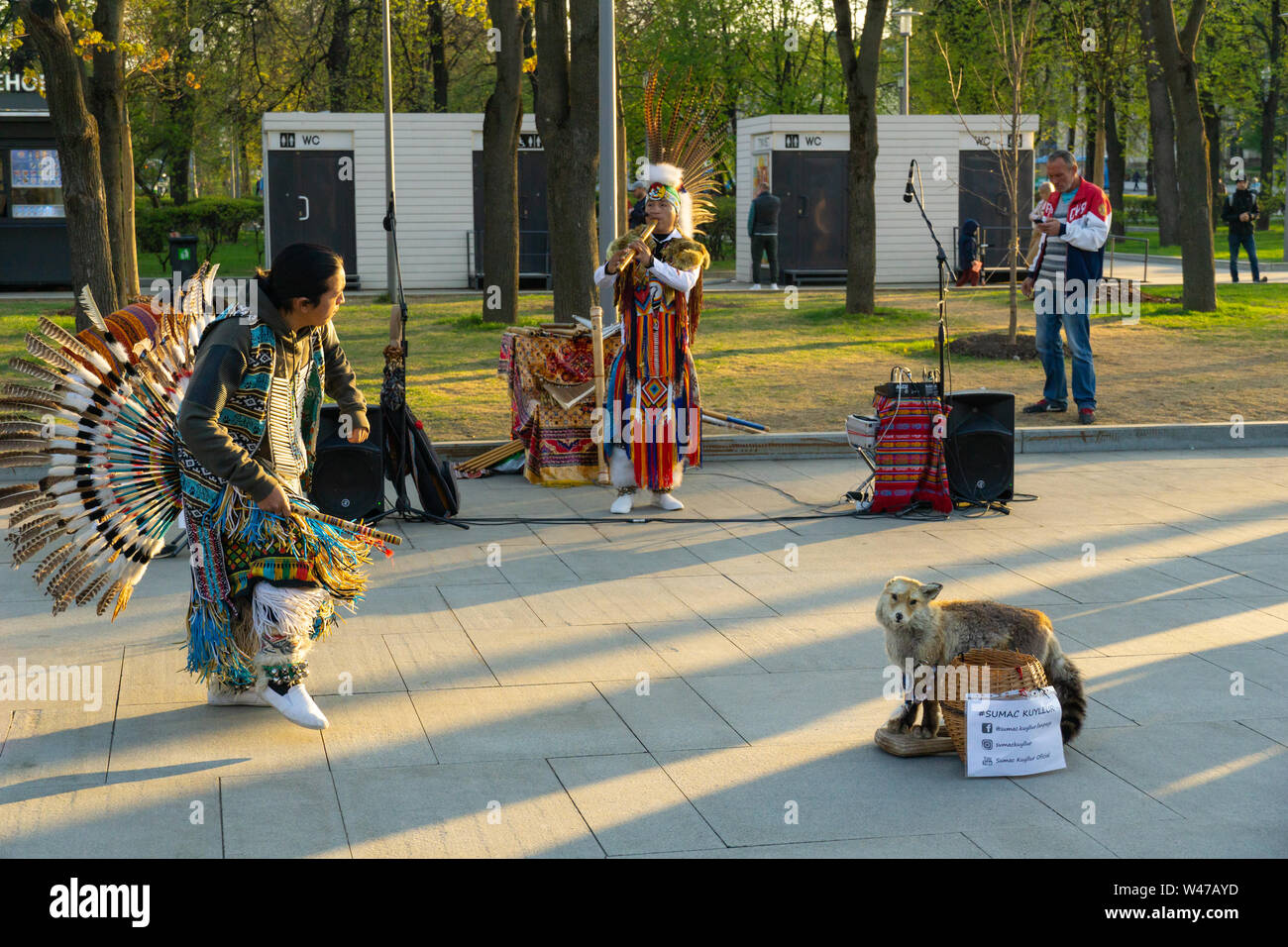 Moscow, Russia, April 30, 2019: A group of Native American Indians in ...