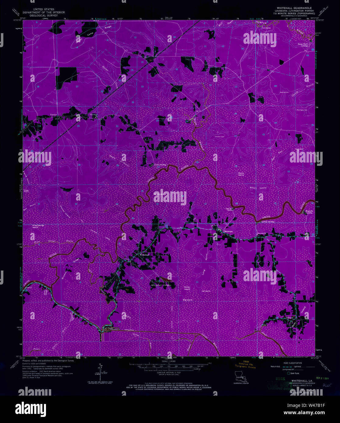 USGS TOPO Map Louisiana LA Whitehall 333556 1963 24000 Inverted Stock ...
