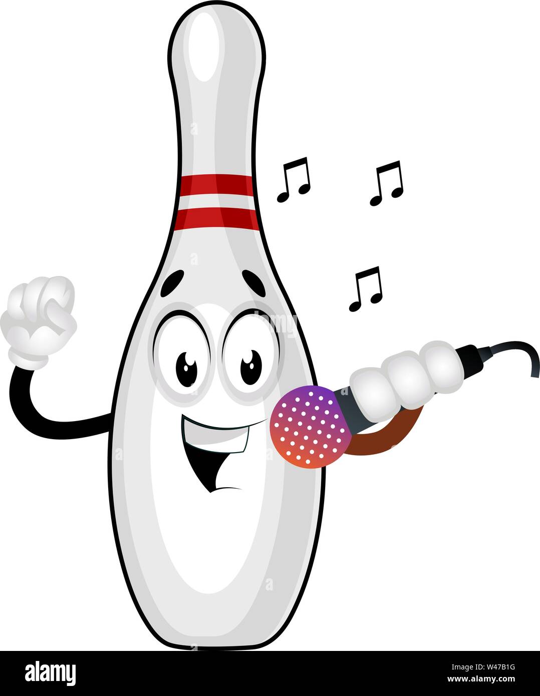 Bowling pin with microphone, illustration, vector on white background ...