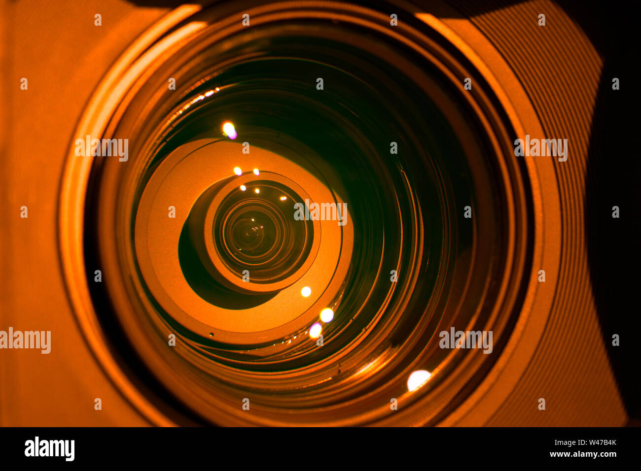 Objective with lens flare. Selective focus Stock Photo - Alamy