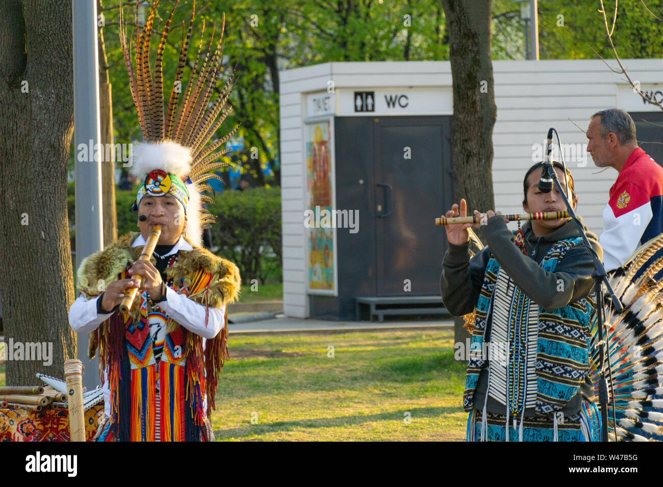 Moscow, Russia, April 30, 2019: A group of Native American Indians in ...