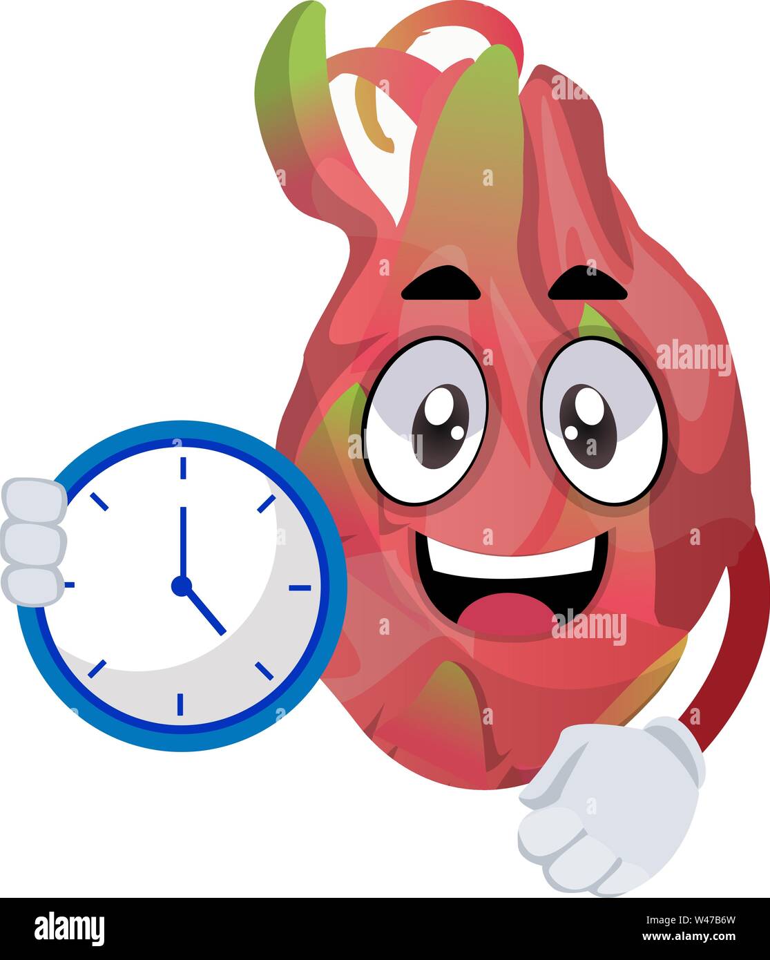 Dragon fruit with clock, illustration, vector on white background Stock ...