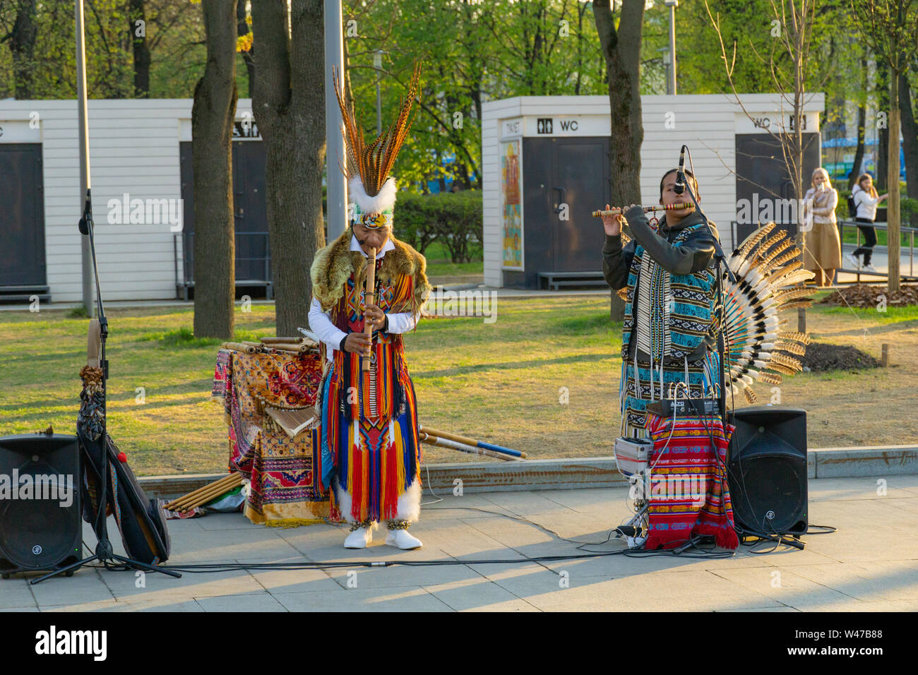 Moscow, Russia, April 30, 2019: A group of Native American Indians in ...