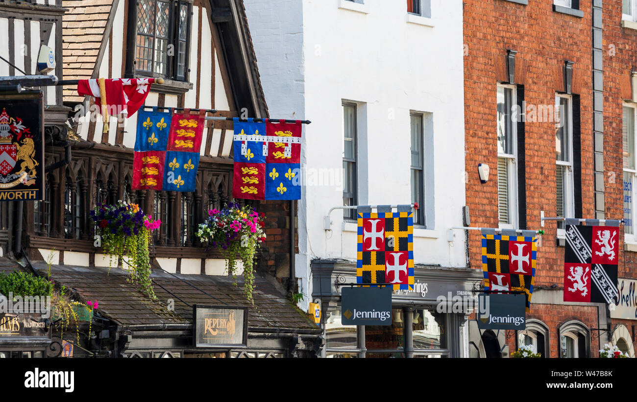 Medieval banners on display for the Tewkesbury Medieval Festival ...