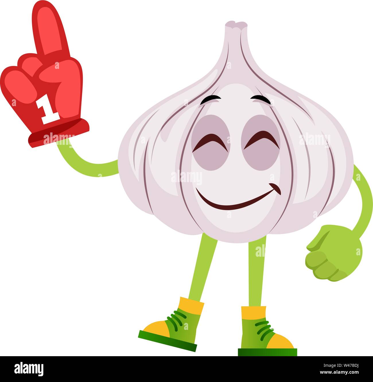 Garlic with red glove, illustration, vector on white background Stock ...