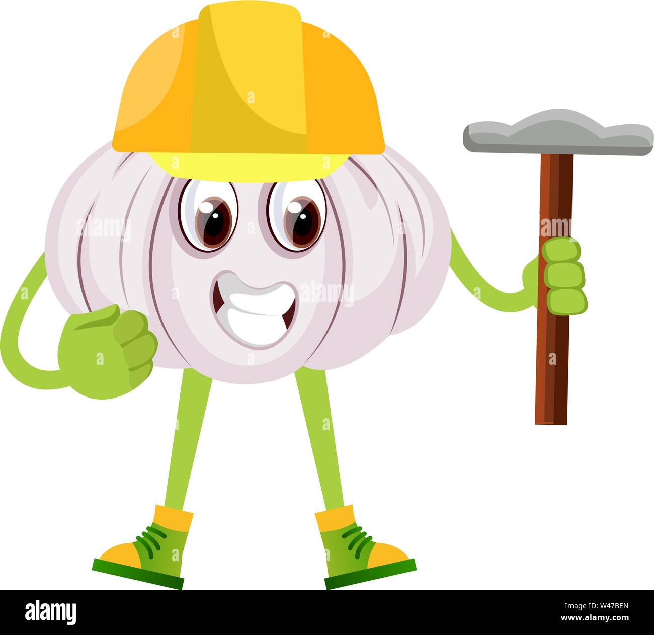 Garlic with hammer, illustration, vector on white background Stock ...