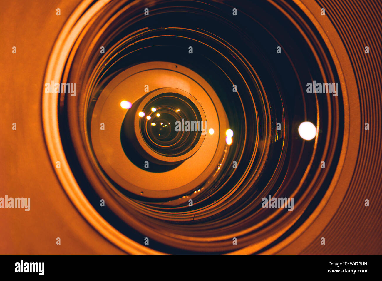 Objective with lens flare. Selective focus Stock Photo - Alamy