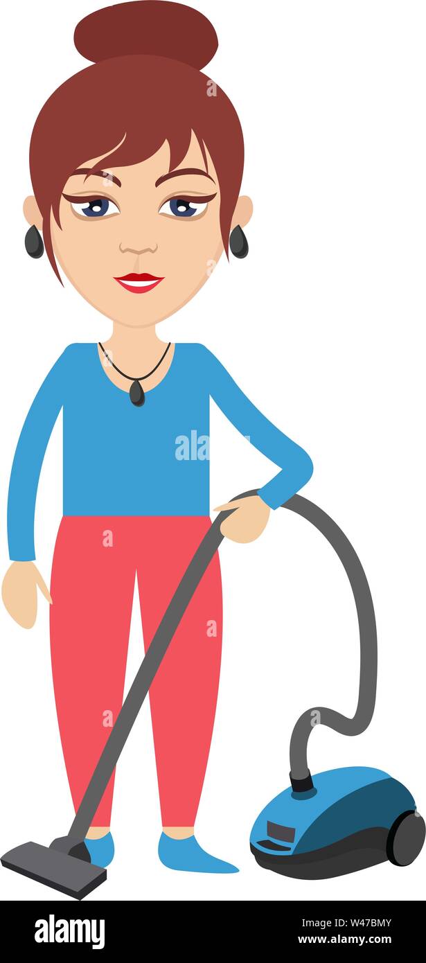 Woman Vacuuming Cartoon