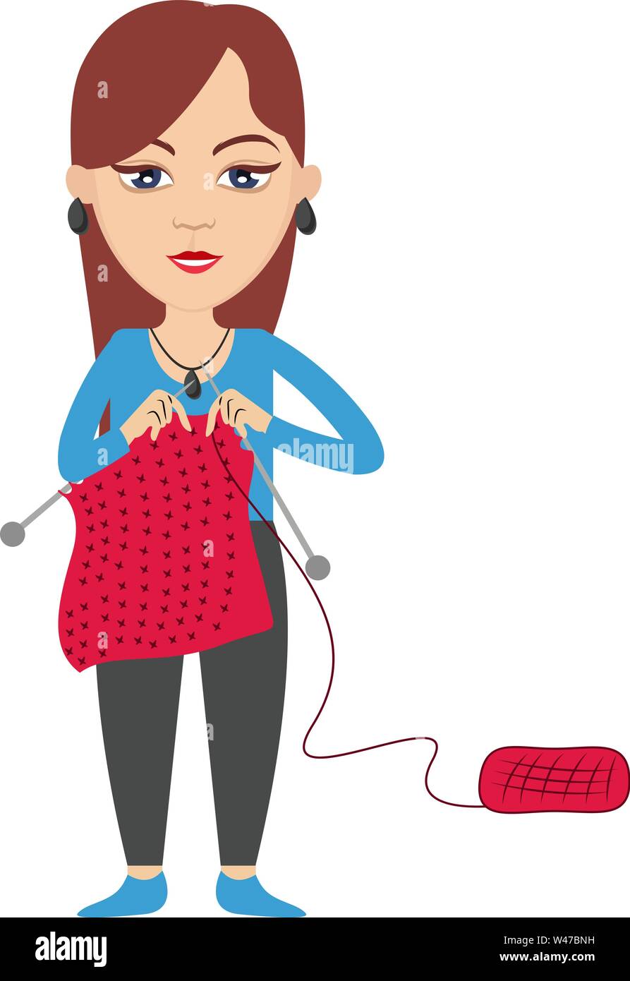 Woman knitting, illustration, vector on white background Stock Vector ...