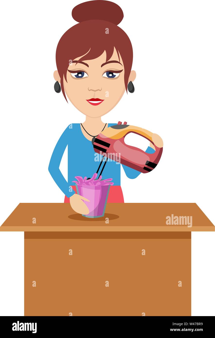 Woman making smoothie, illustration, vector on white background Stock ...