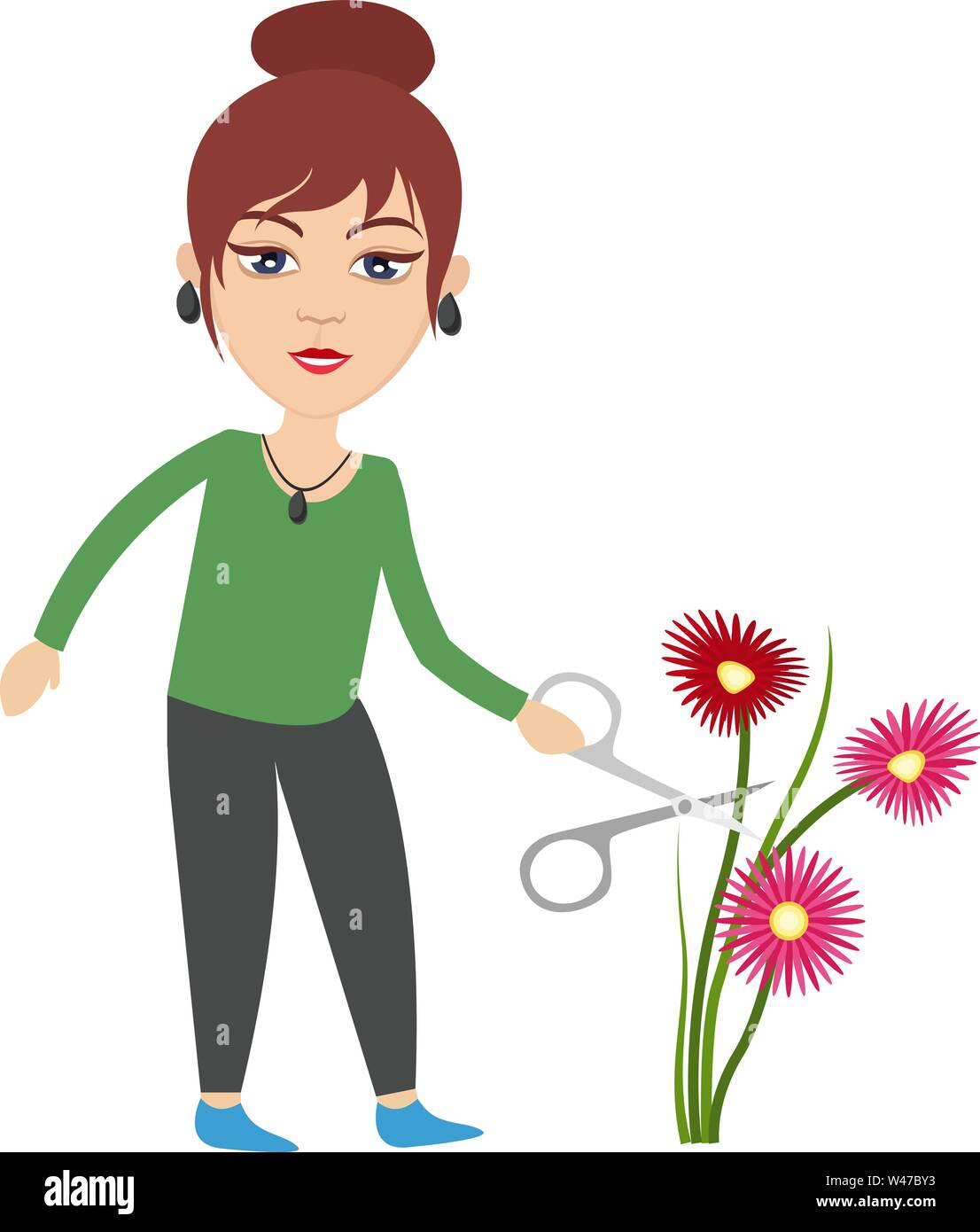 Woman cutting flowers Stock Vector Images - Alamy