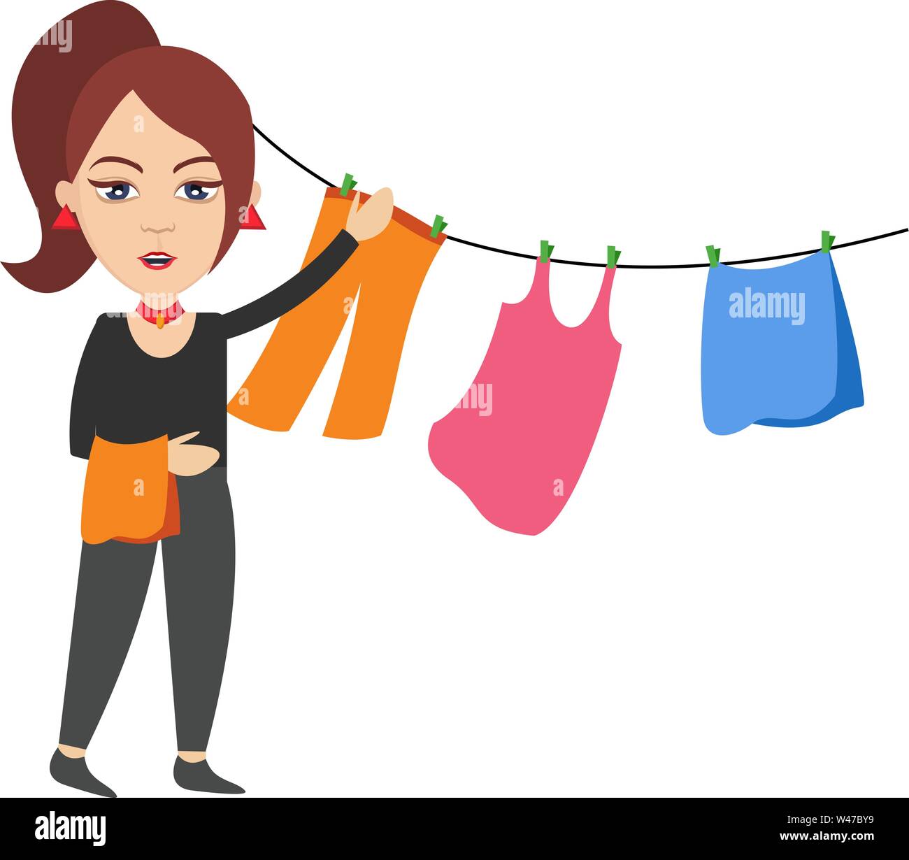 Woman spread clothing, illustration, vector on white background Stock ...