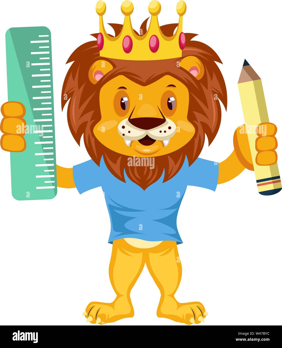 Lion with pen and ruler, illustration, vector on white background Stock ...