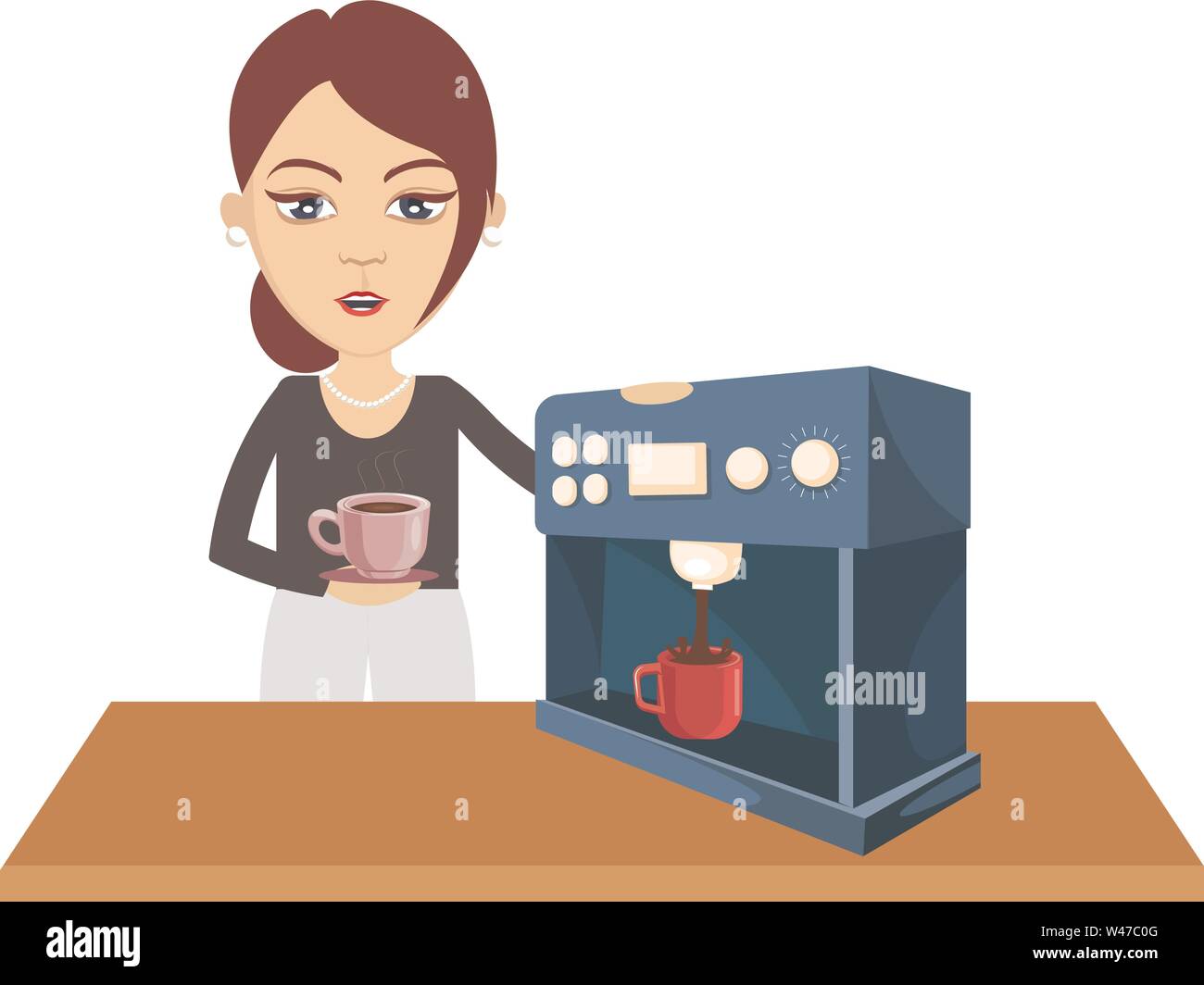 Woman making coffee, illustration, vector on white background Stock ...