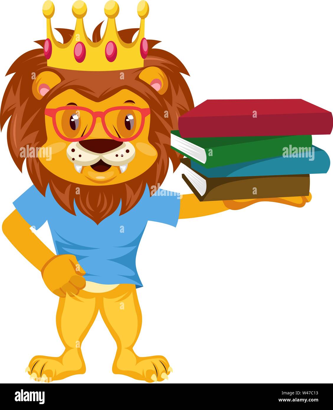 Lion with books, illustration, vector on white background Stock Vector ...