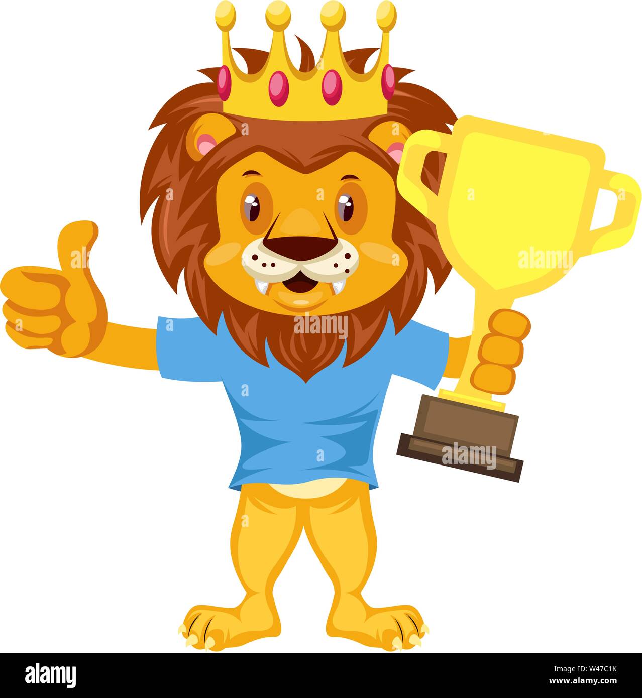 Lion with trophy, illustration, vector on white background Stock Vector ...