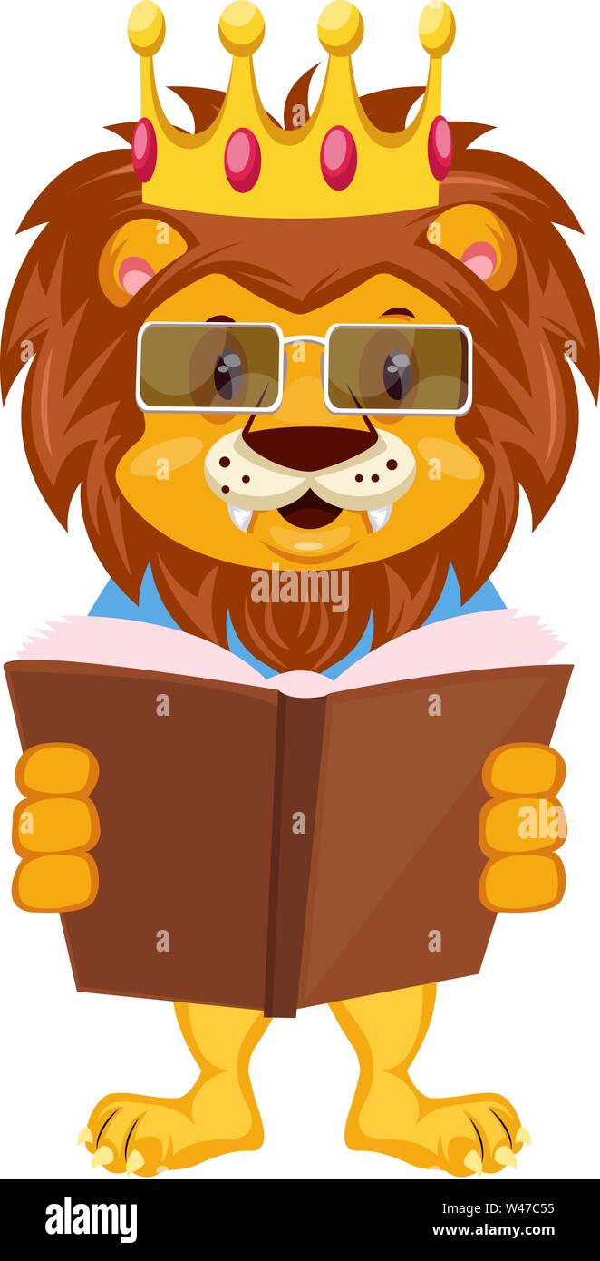 Lion reading book, illustration, vector on white background Stock ...