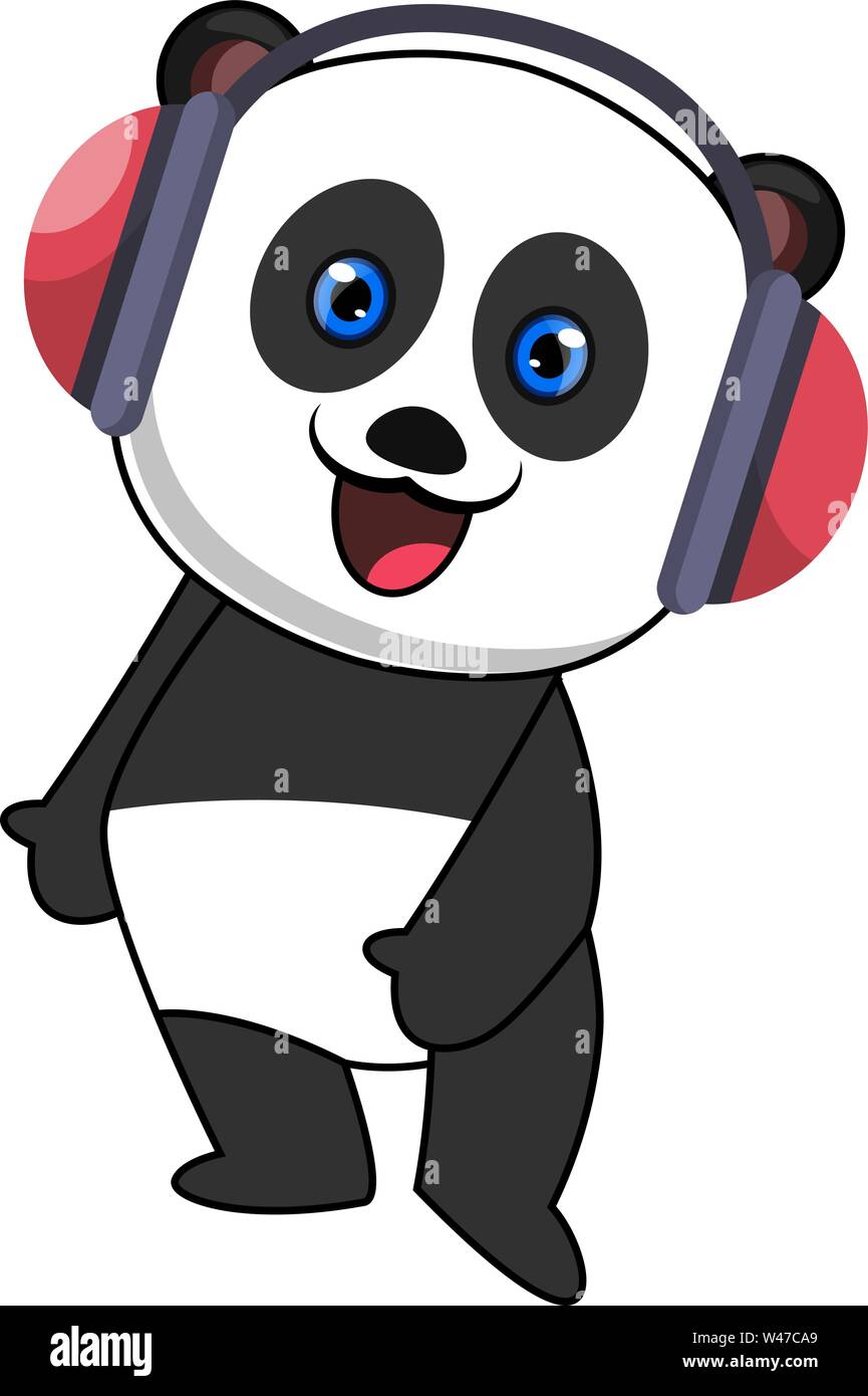 Panda with headphone, illustration, vector on white background Stock ...