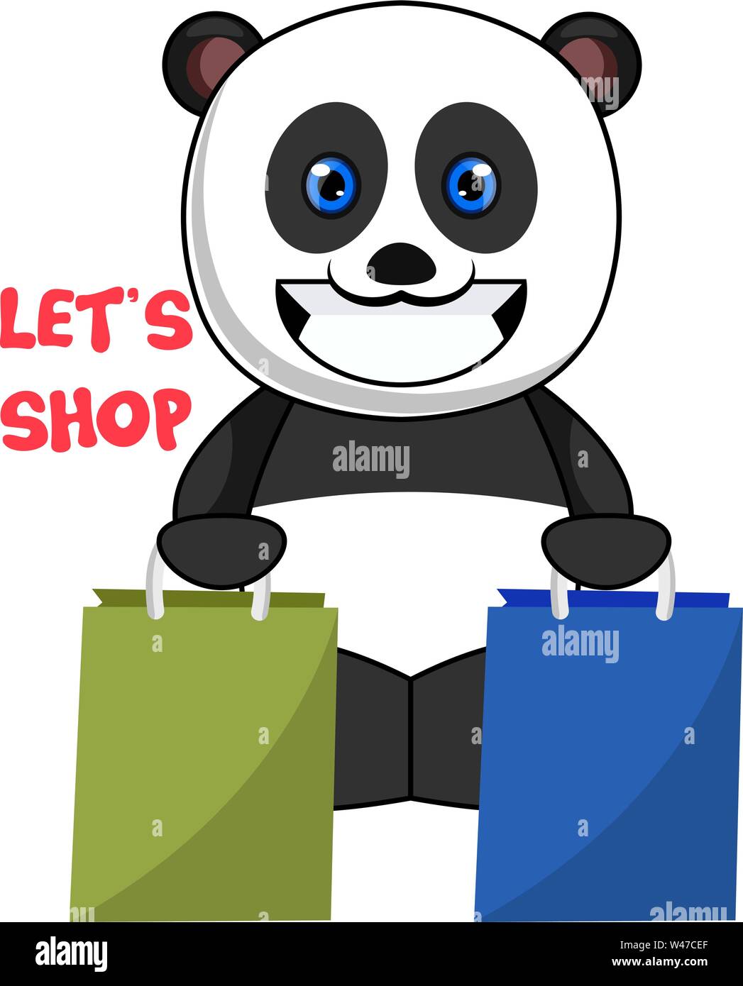 Panda with shopping bags, illustration, vector on white background ...