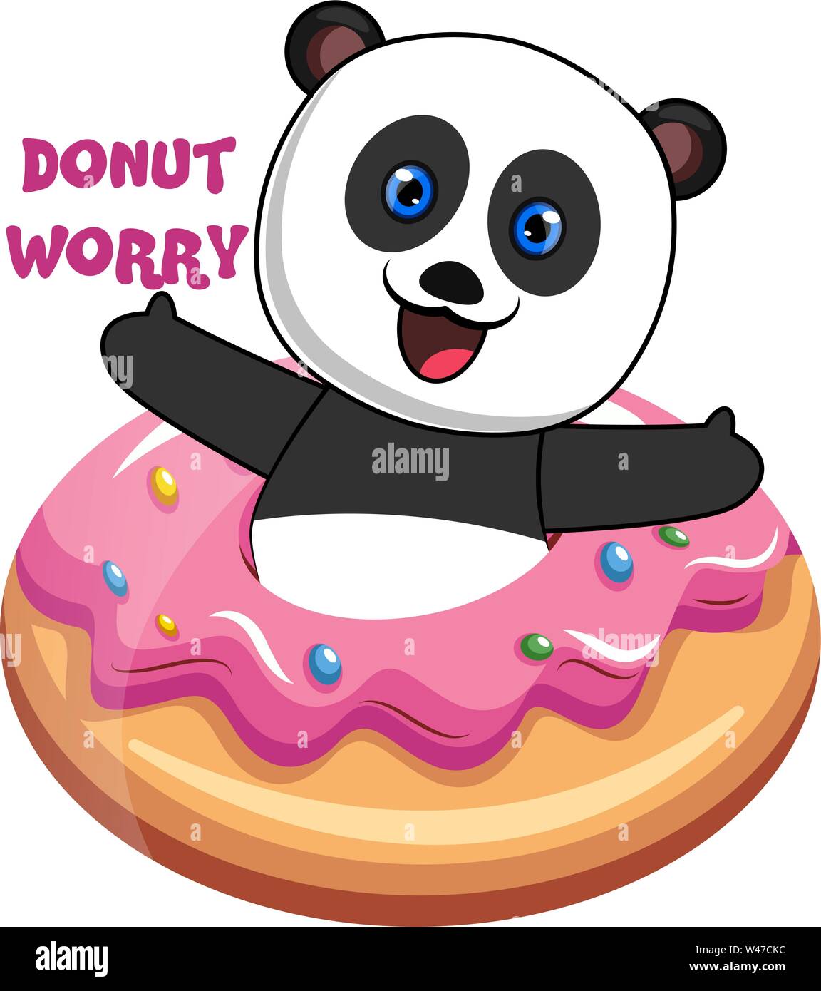Panda with donut, illustration, vector on white background Stock Vector ...