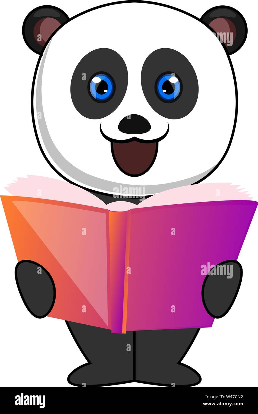 Panda reading book, illustration, vector on white background Stock ...