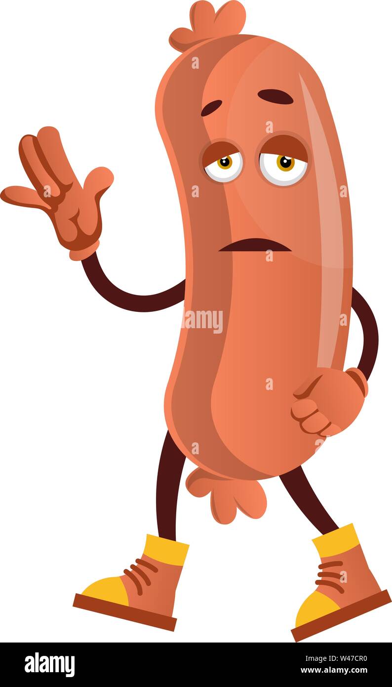 Sad sausage, illustration, vector on white background Stock Vector ...