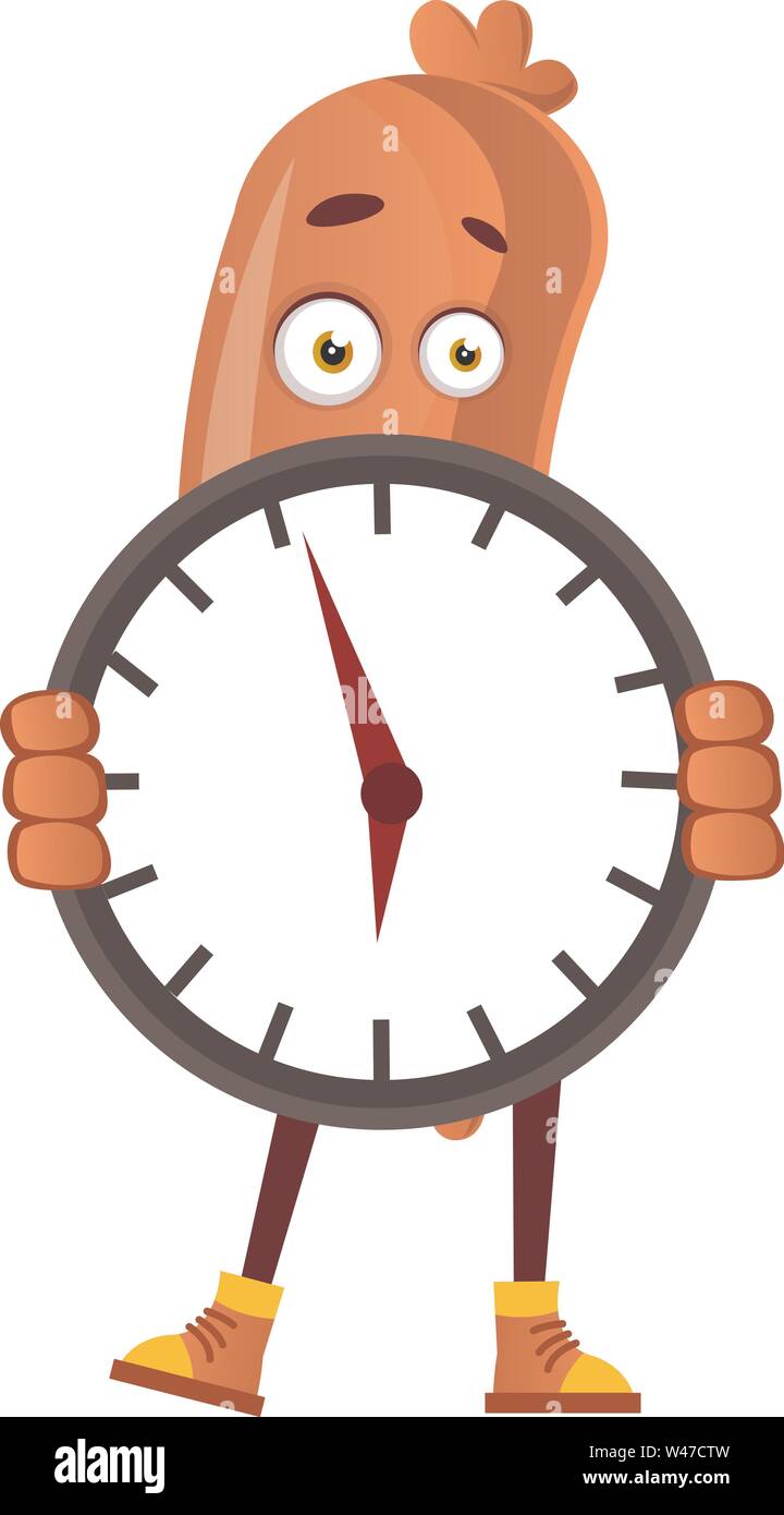 Sausage with clock, illustration, vector on white background Stock ...