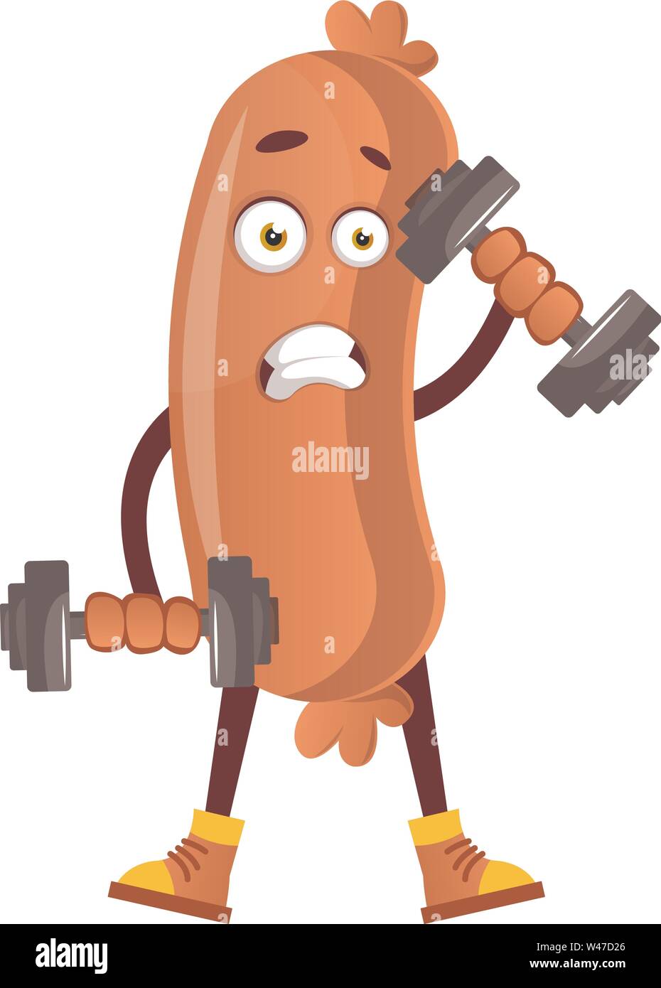 Sausage lifting weights, illustration, vector on white background Stock ...
