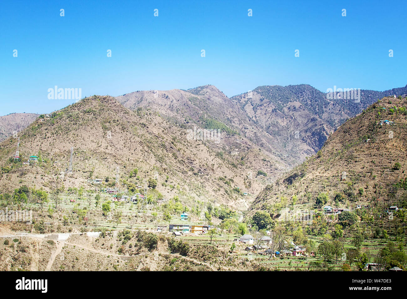 Spring mountain landscape of Outer Himalayas, Himachal Pradesh, India ...