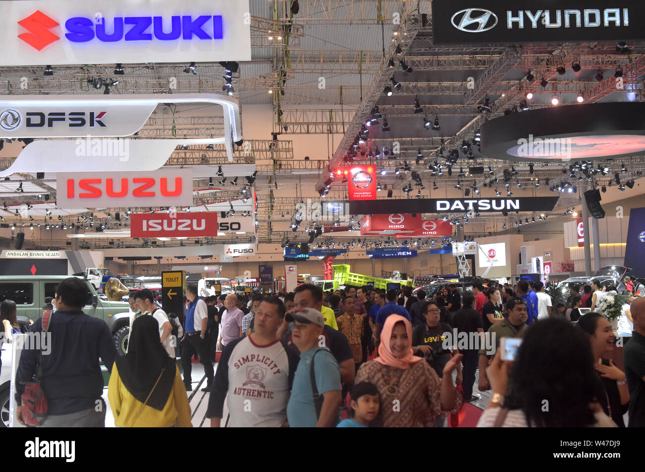 A view of various logos of cars at the Convention Exhibition during the ...
