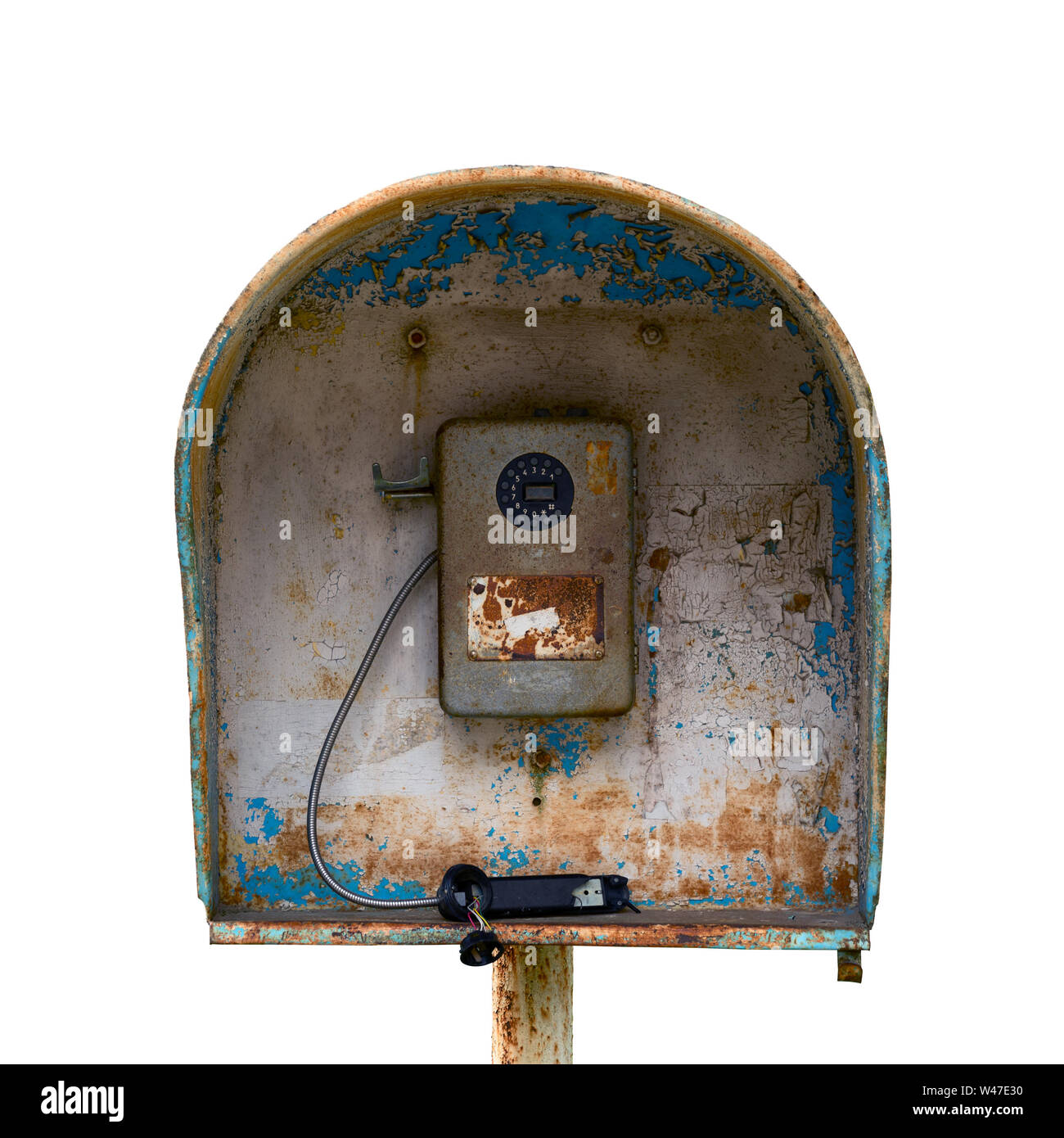 Old public russian wired urban telephone post - useless abandoned and ...