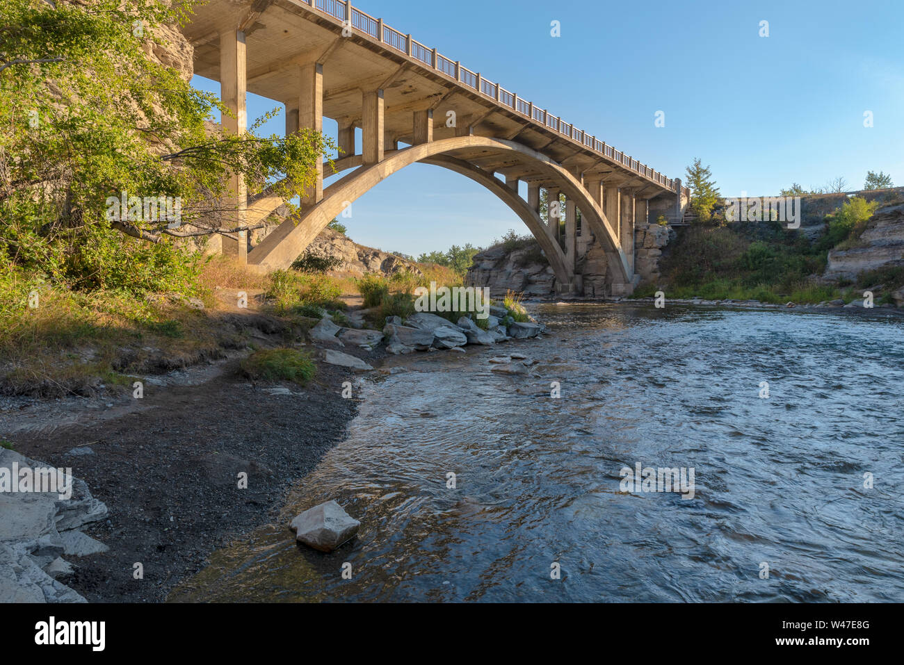 Concrete Arch Bridge over the Crowsnest River in Alberta, Canada Stock ...