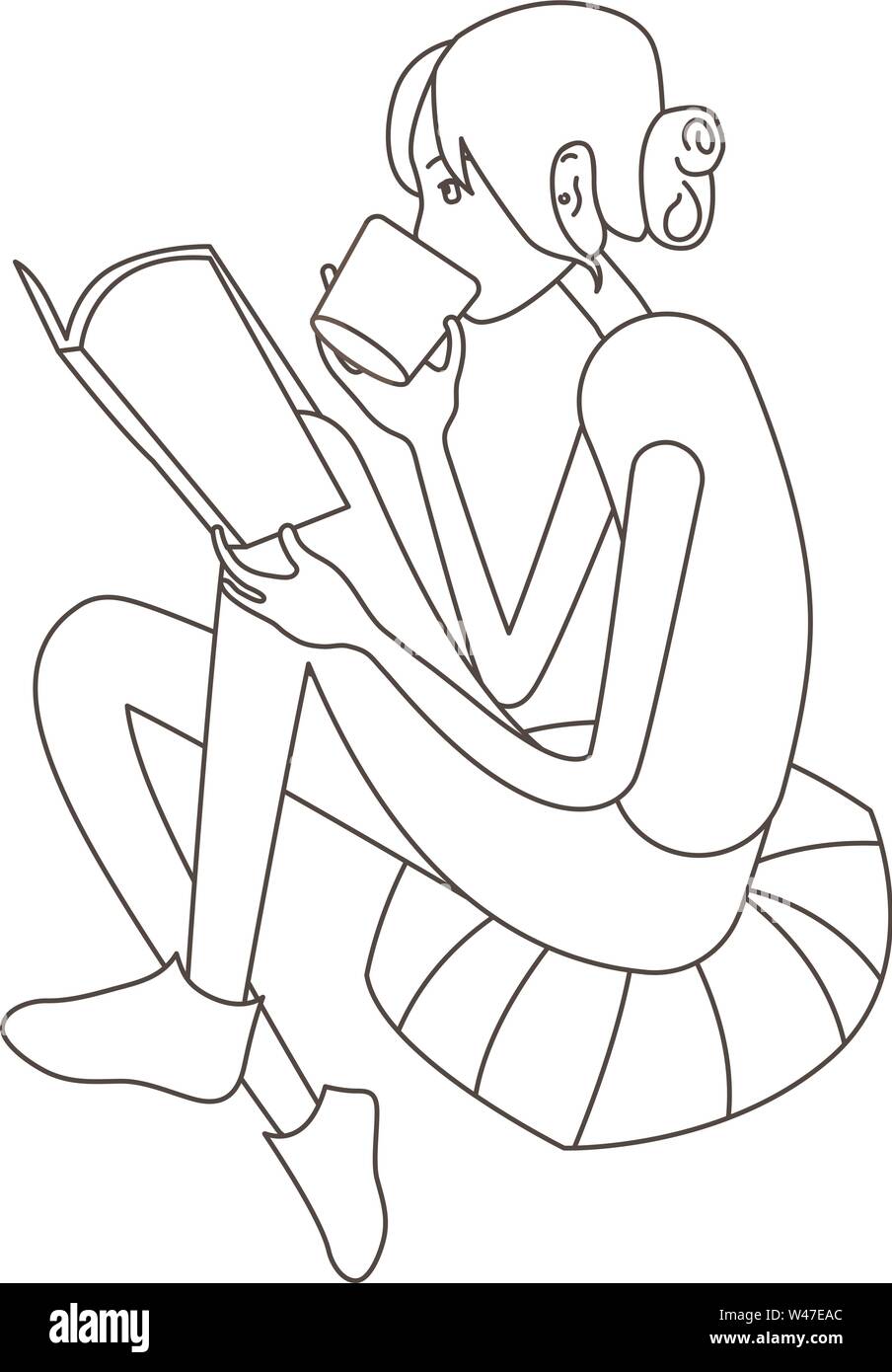 Line girl reading books Cut Out Stock Images & Pictures - Alamy